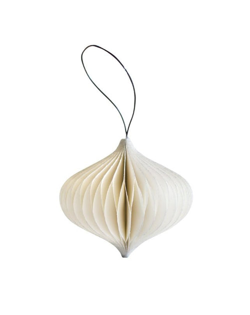 Off-White Paper Jewel Ornament with Silver Glitter Edge